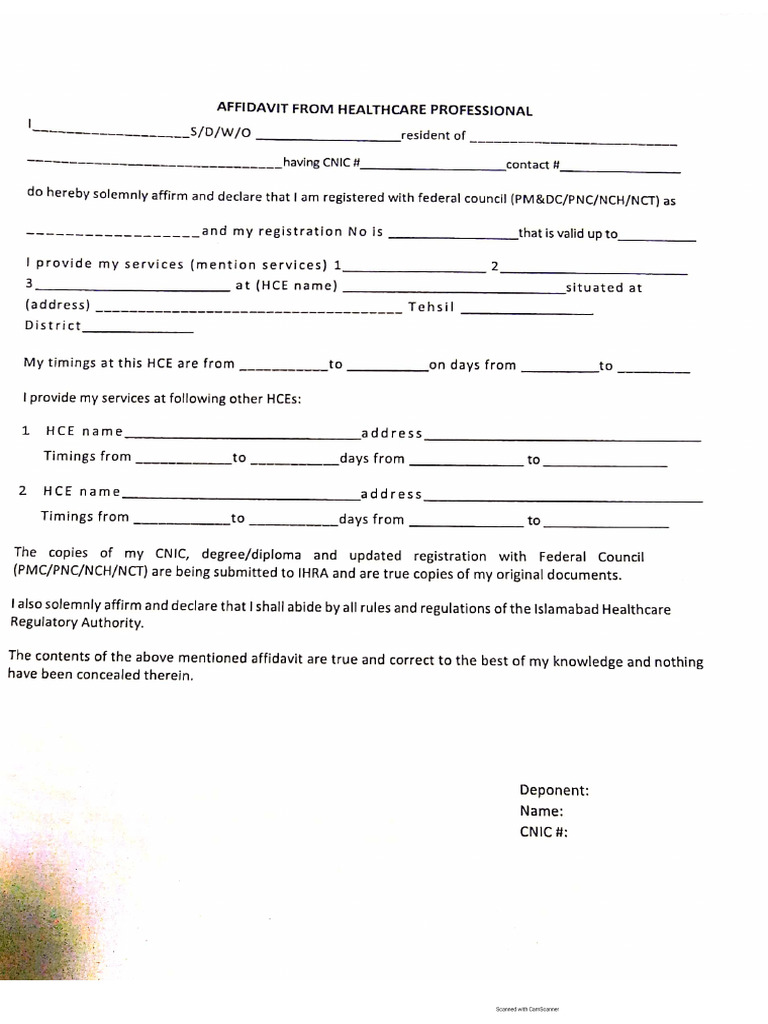 Affidavit Healthcare Professional | PDF