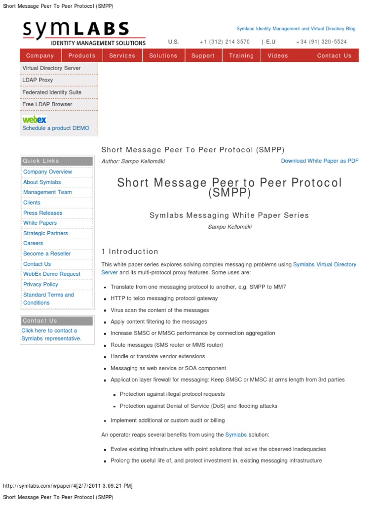 Short Message Peer To Peer Protocol Smpp Pdf Multimedia Messaging