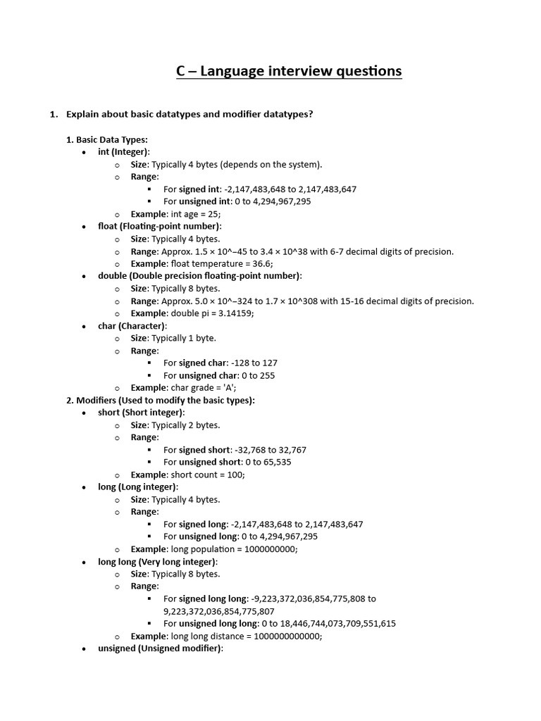 C - Interview Questions - 1 | PDF | Pointer (Computer Programming ...