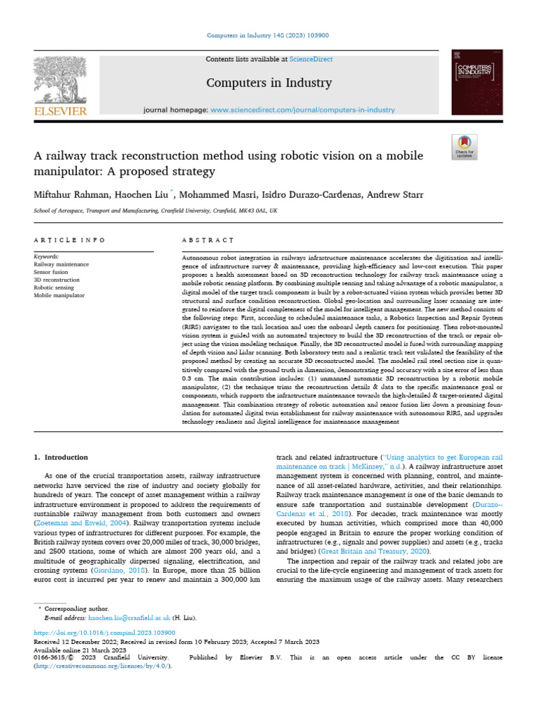 Robotic Vision for Railway Track Maintenance | PDF | Lidar | Computer ...