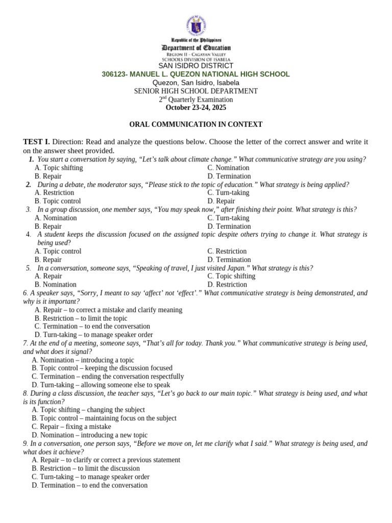 Oral Communication Exam Strategies | PDF | Speech | Rhetoric