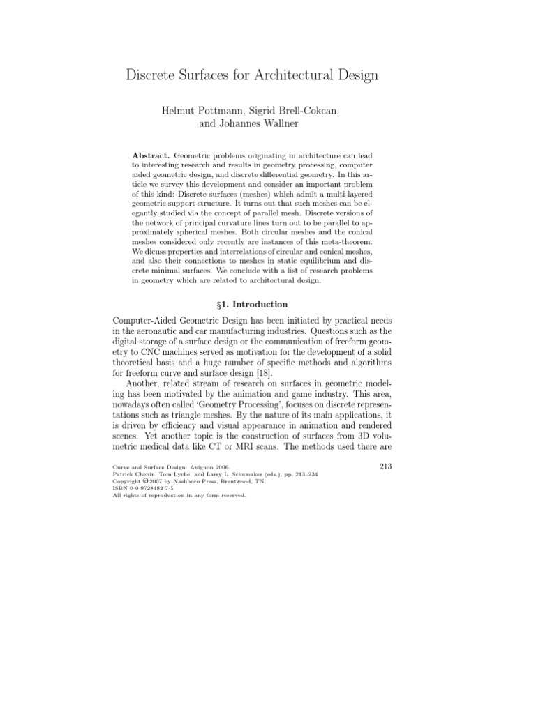Discrete Surfaces For Architectural Design: Helmut Pottmann, Sigrid ...