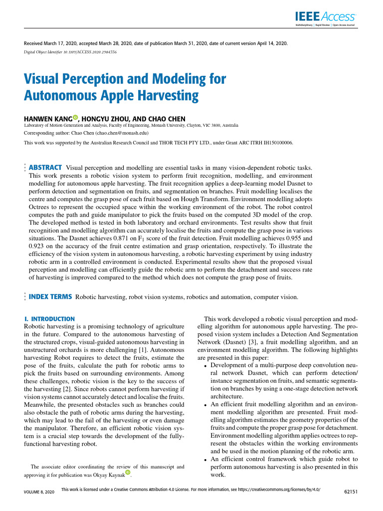 Autonomous Apple Harvesting Vision System | PDF | Computer Vision ...