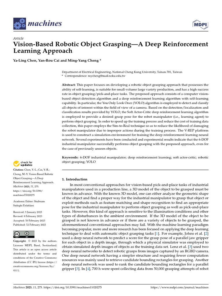 Vision-Based Robotic Object Grasping-A Deep Reinforcement | PDF | Deep ...