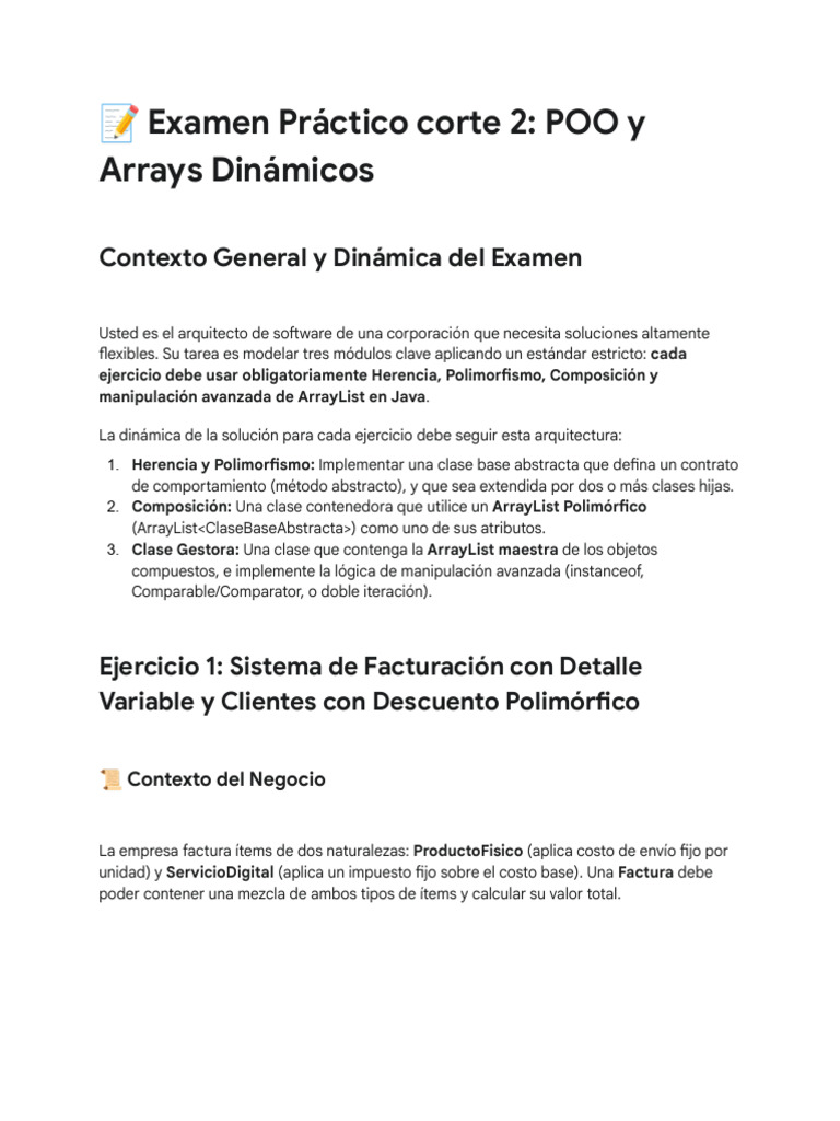 Examen Práctico Corte 2 - POO y Arrays Dinámicos - E193 | PDF | Objeto (informática) | Herencia ...