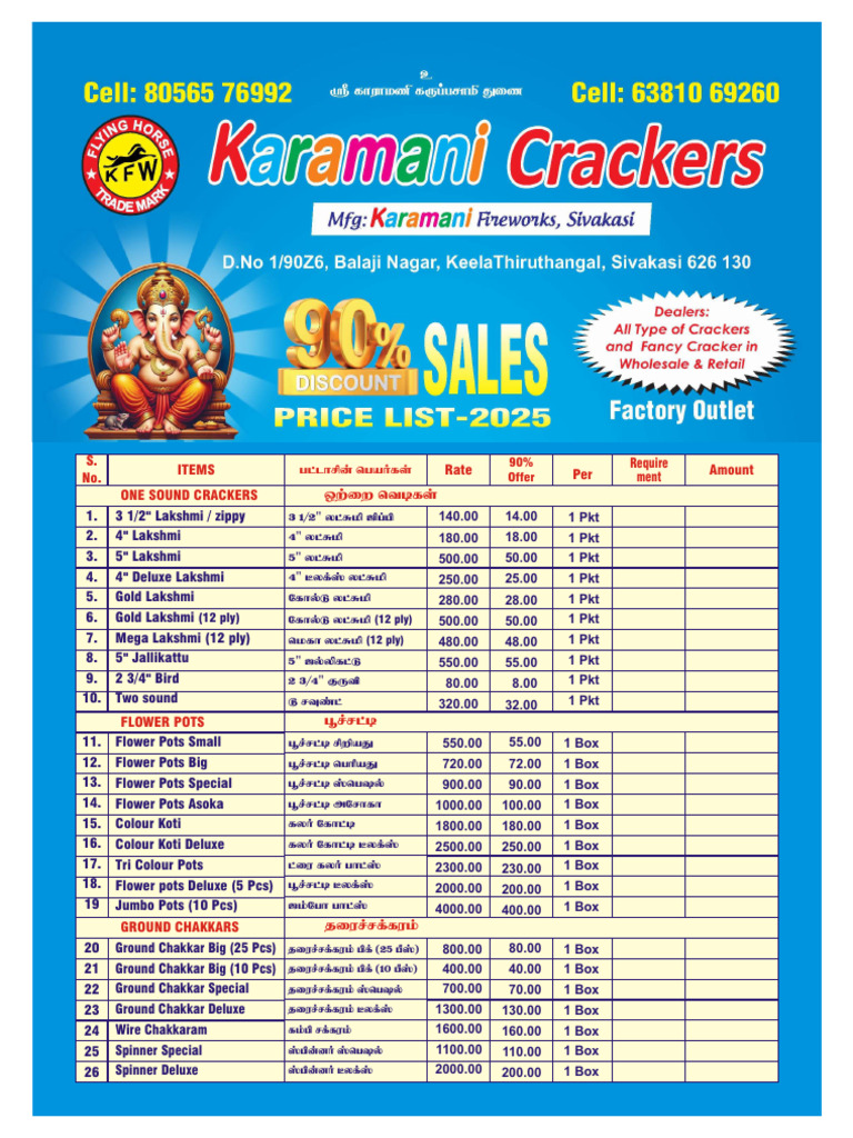 Karamani Crackers Price List | PDF