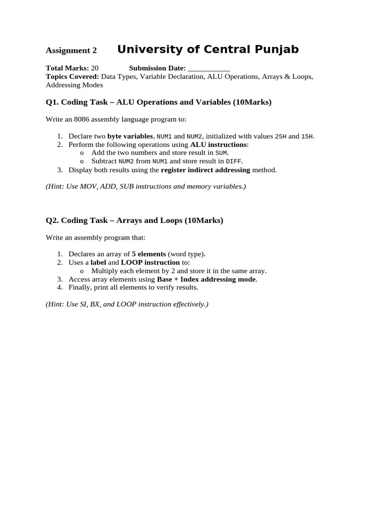 8086 Assembly Programming Assignment | PDF