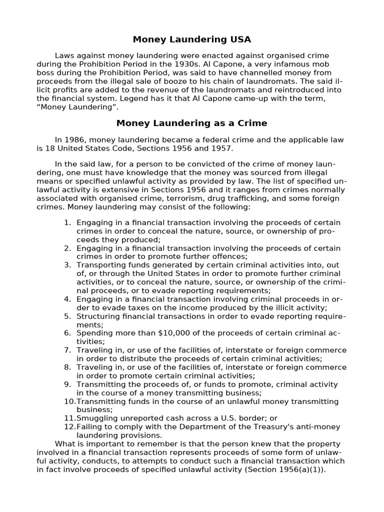Understanding Money Laundering Laws USA | PDF | Money Laundering
