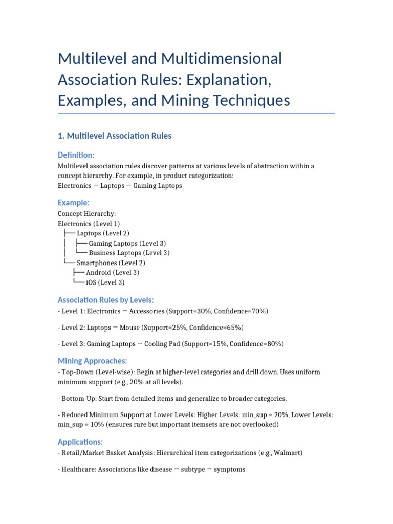 Multilevel Multidimensional Association Rules | PDF