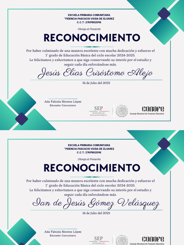 Diplomas de Reconocimiento Escolar | PDF | Etapas educativas