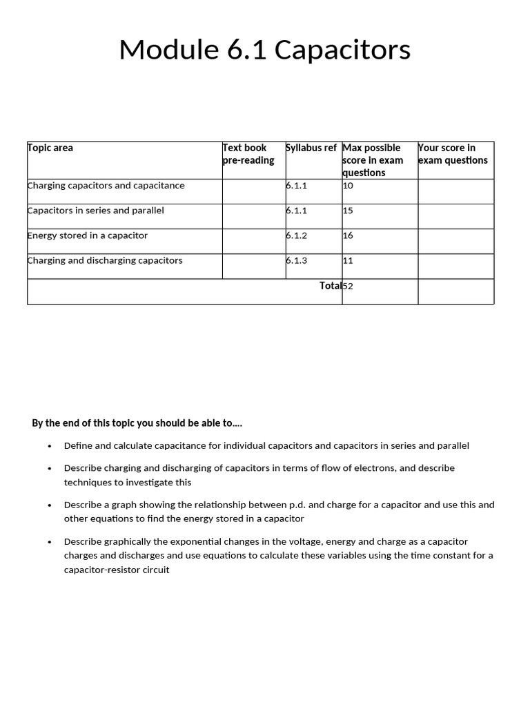 6 - 1 Capacitors Topic Booklet | PDF