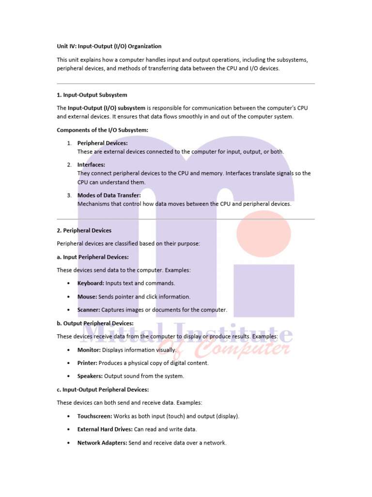 Computer Architecture Unit 4 | PDF | Input/Output | Central Processing Unit