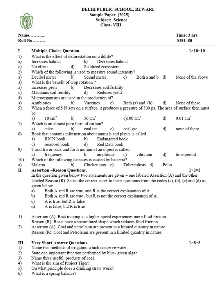 Class 8 Science Sample Paper 2025 | PDF | Soil | Crop Rotation
