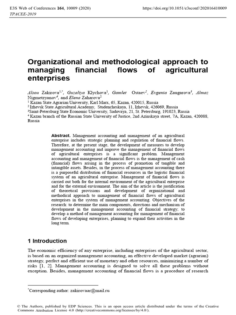 Organizational and Methodological Approach to Managing Financial Flows ...