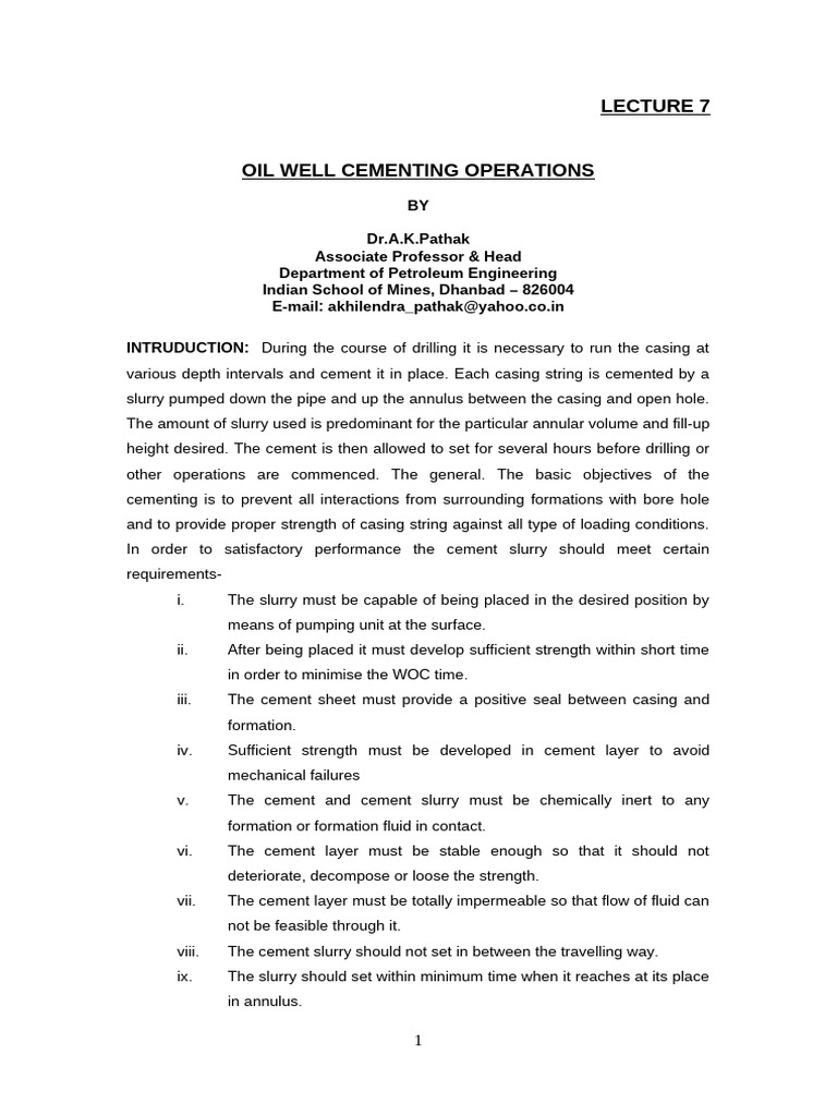Lecture 7 Cementing Operation | PDF | Casing (Borehole) | Materials
