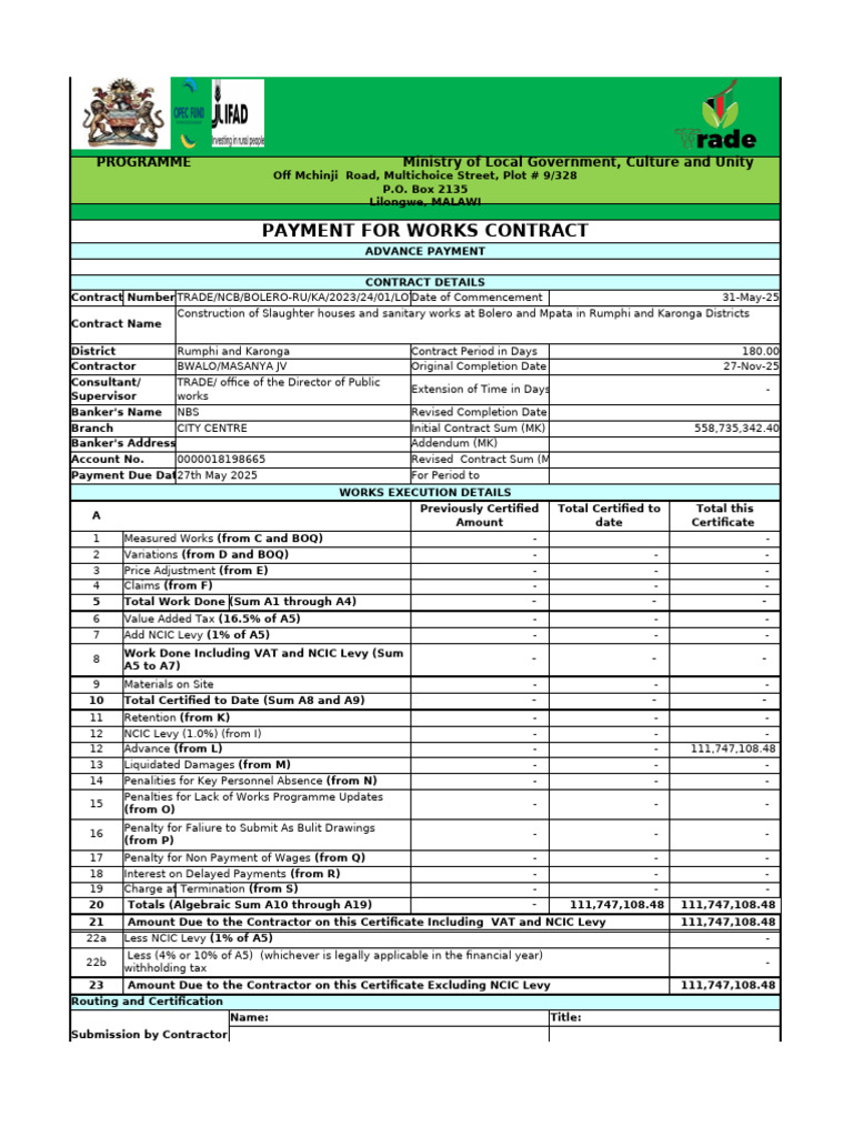 Payment Certificate for Slaughterhouse Contract | PDF | Value Added Tax ...
