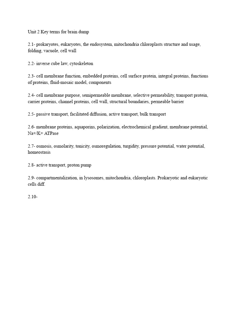 AP BIO Unit 2 Key Terms | PDF