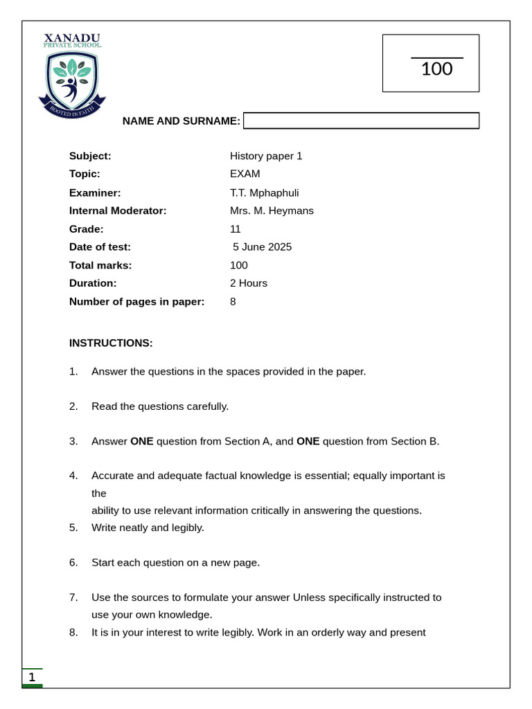 Grade 11 History Exam Term2 Paper 1 | PDF | New Deal | Essays