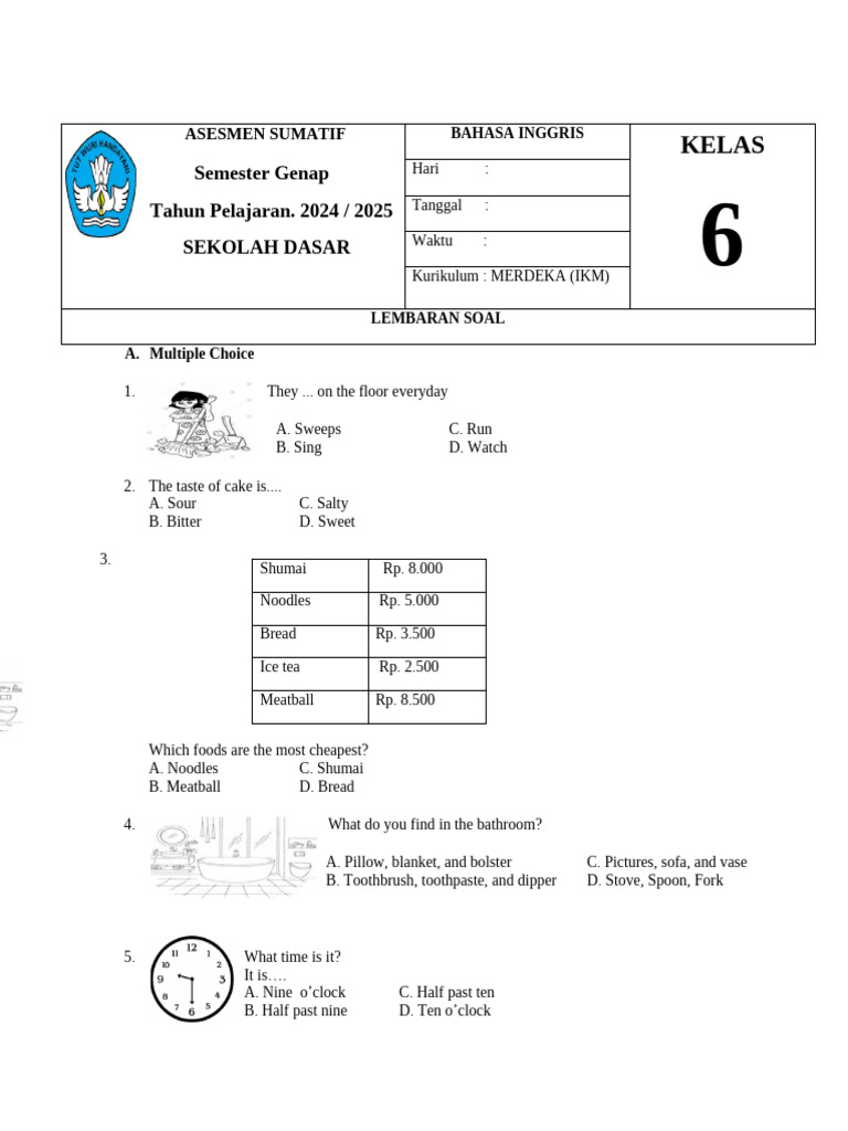 Master Soal Asesmen Sumatif Genap Bahasa Inggris Paket B | PDF | Cuisine | Foods