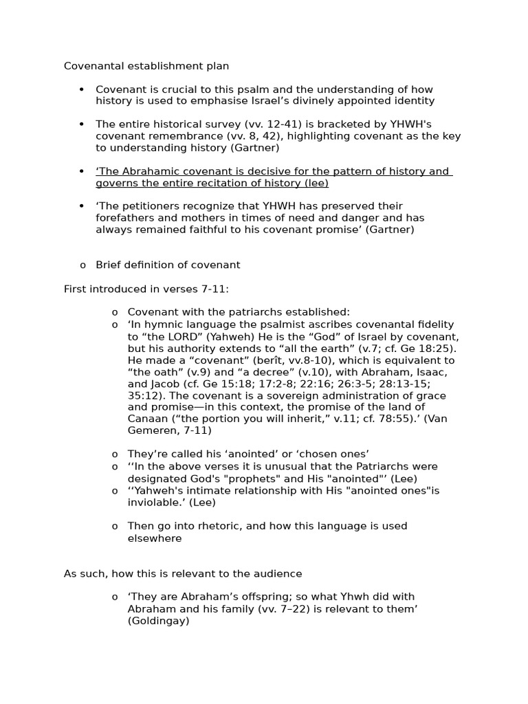 Covenental Establishment Plan | PDF | Covenant (Biblical) | The Exodus