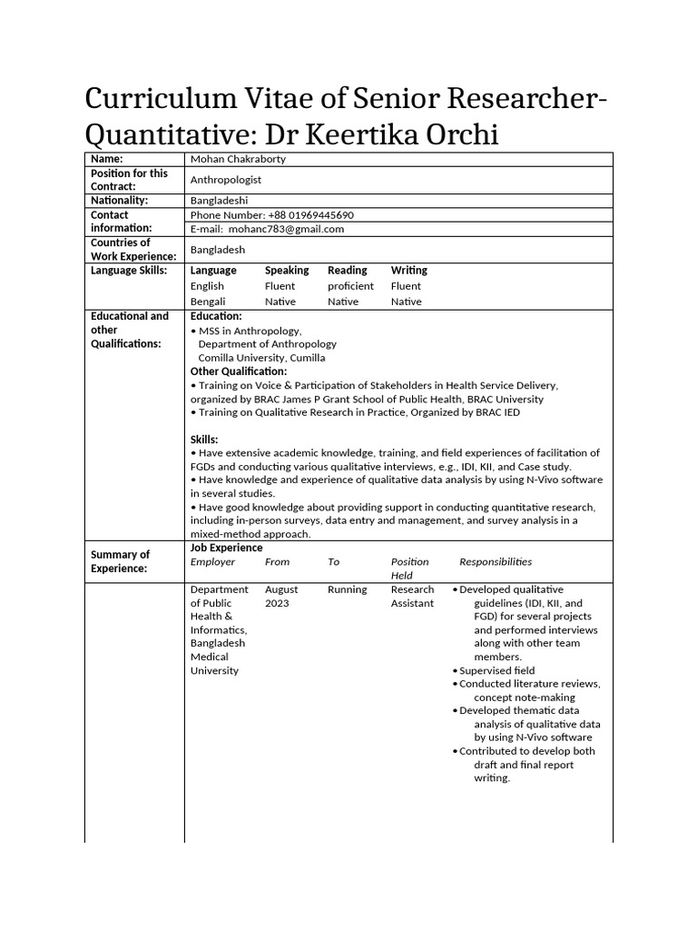 CV Mohan | PDF | Qualitative Research | Science