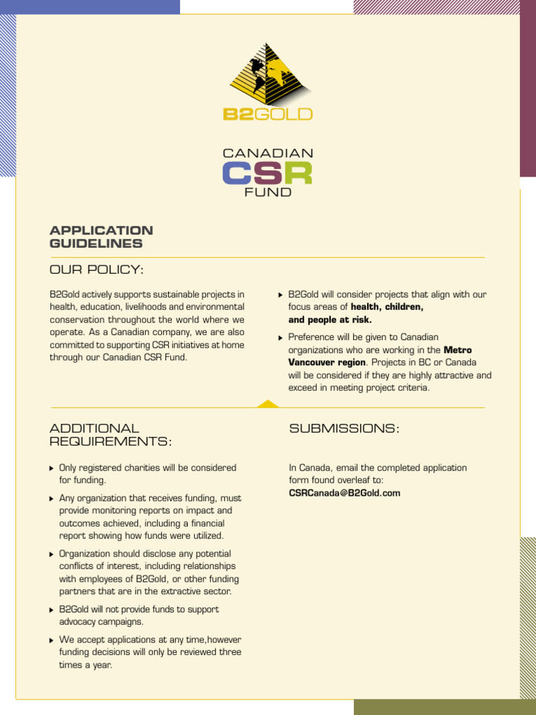 B2Gold CSR Funding Application Guidelines | PDF | Corporate Social ...