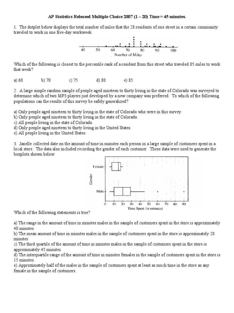 2007 Stat Released MC 1 To 20 | PDF | Statistical Hypothesis Testing ...