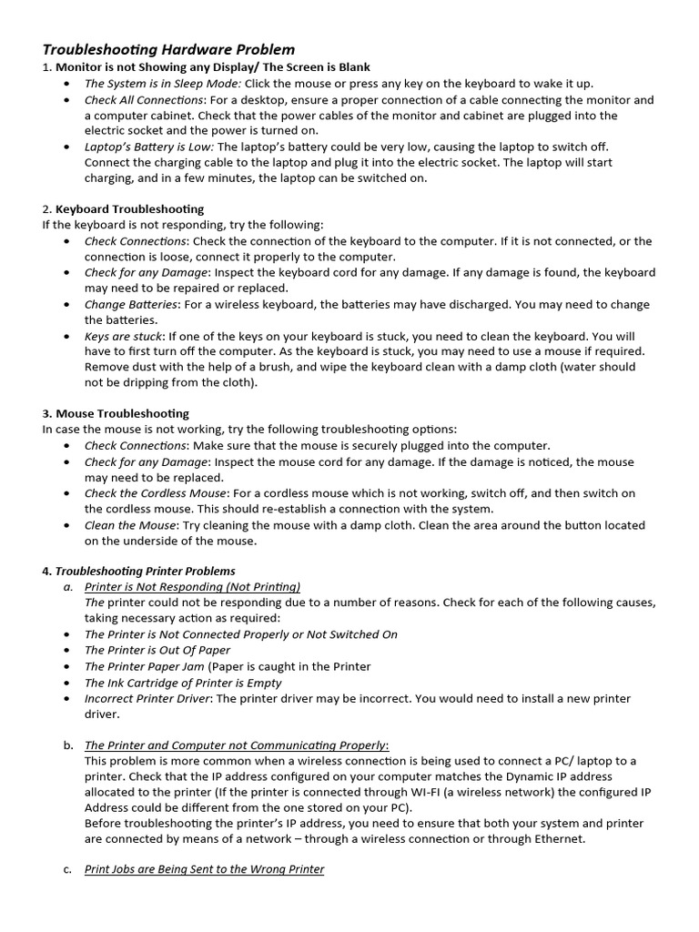 Hardware and Software Troubleshooting Guide | PDF | Computer Keyboard ...