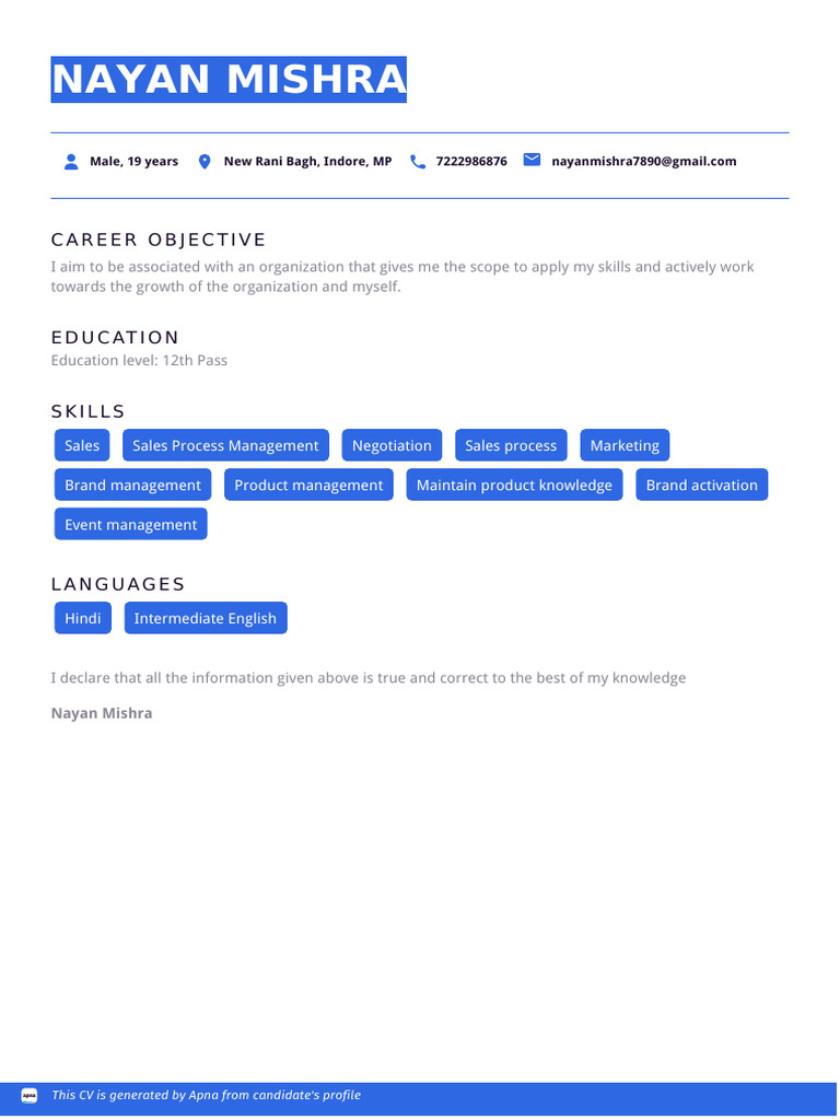 Nayan Mishra Resume Apna | PDF