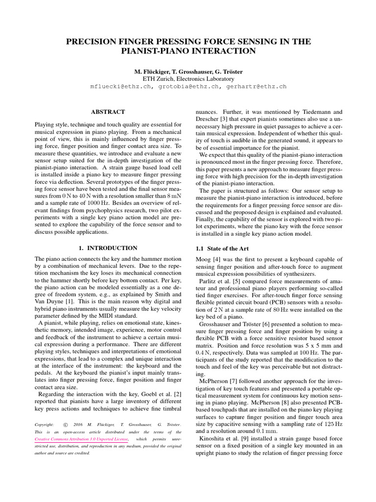 Precision Force Sensing in Piano Keys | PDF | Piano | Force