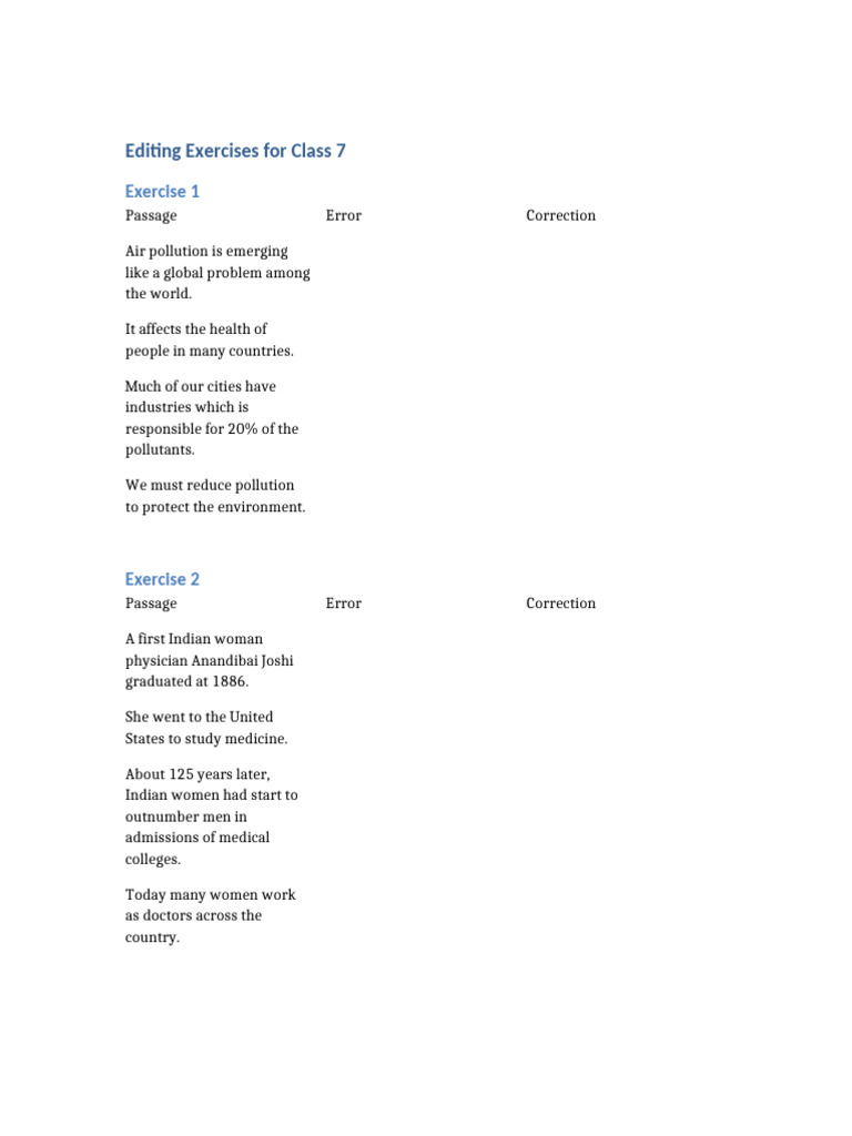 Editing Exercises Class6 7 Passages in Column | PDF