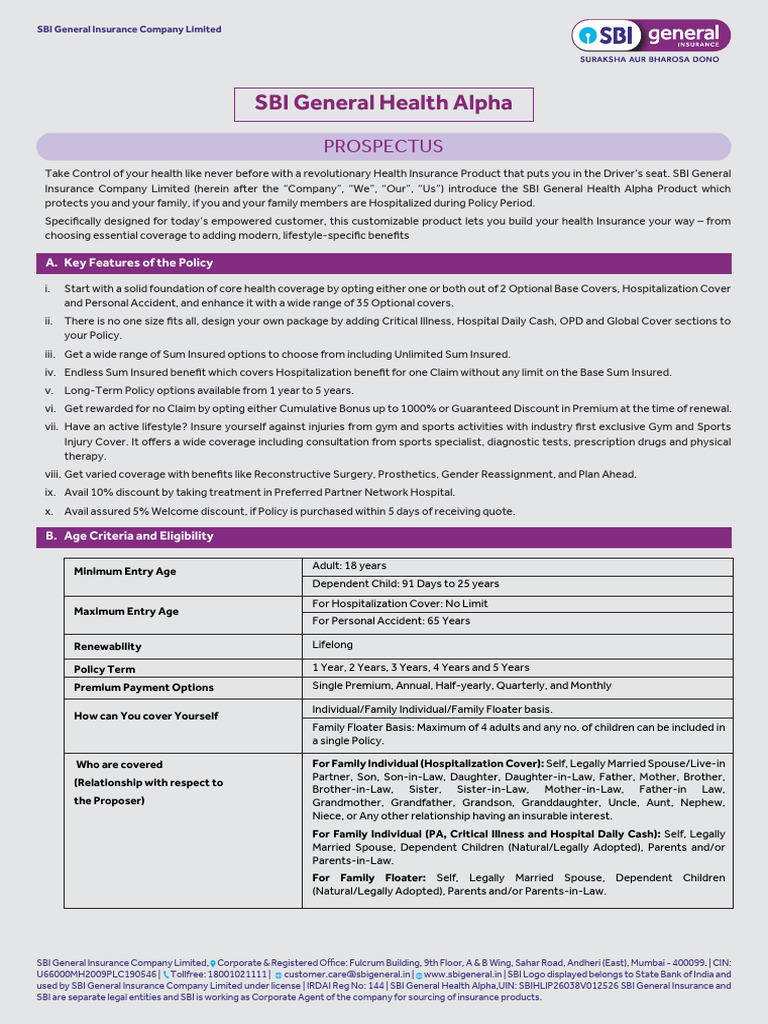 SBI General Health Alpha Overview | PDF | Obesity | Insurance