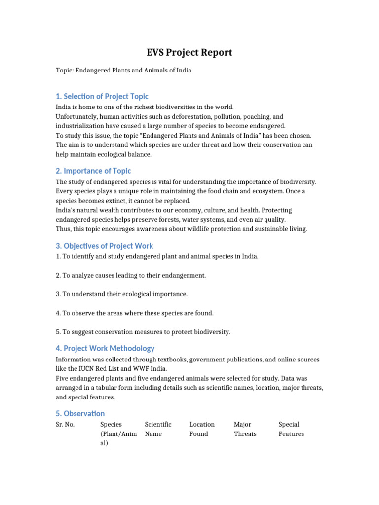 EVS Project Endangered Species | PDF | Endangered Species ...