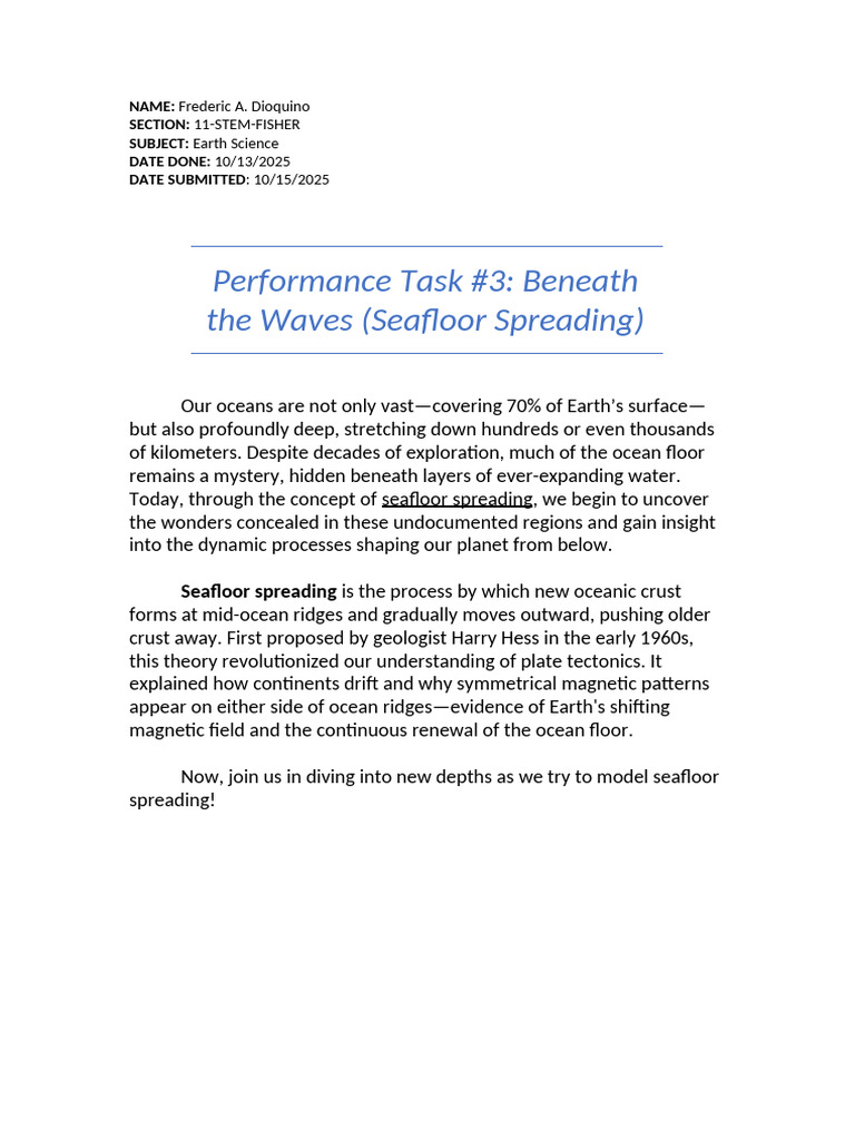Rubric in Seafloor Spreading | PDF | Plate Tectonics | Nature