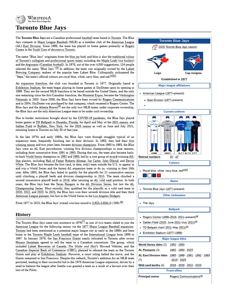 Toronto Blue Jays | PDF | Major League Baseball | Baseball Teams
