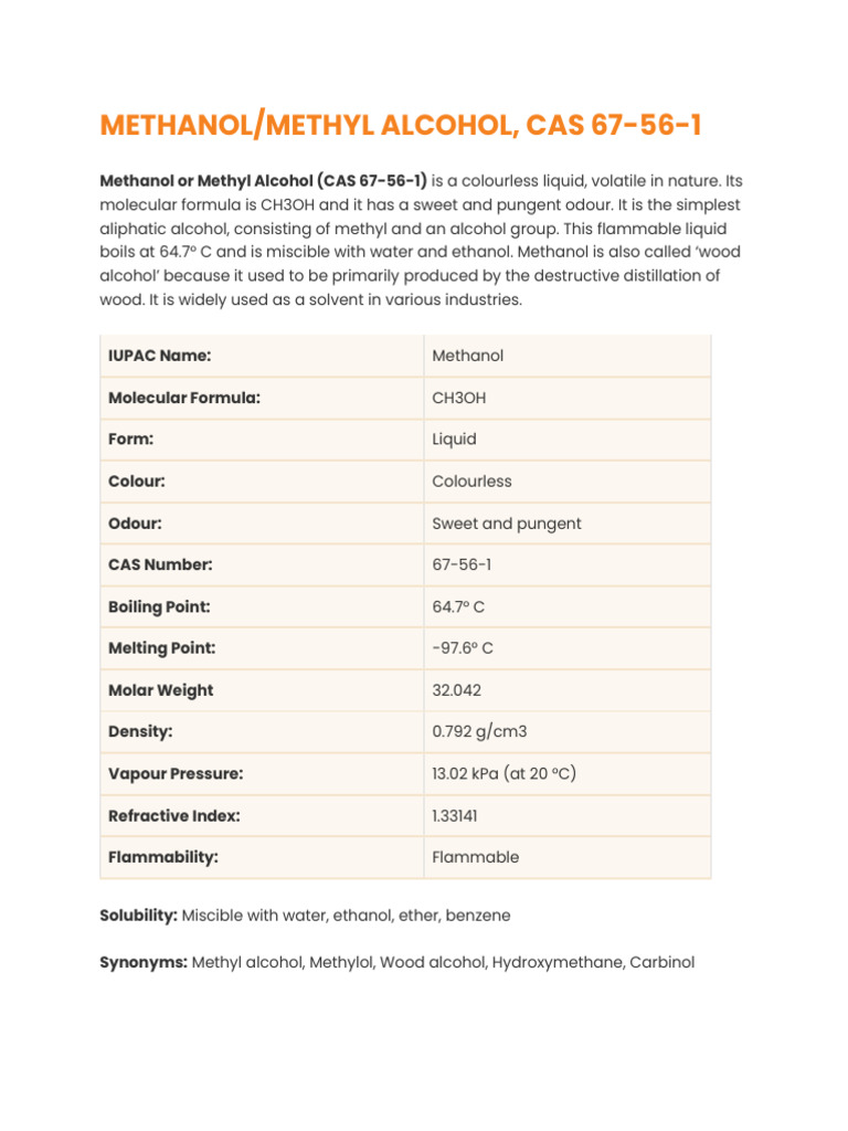Methanol Specs | PDF