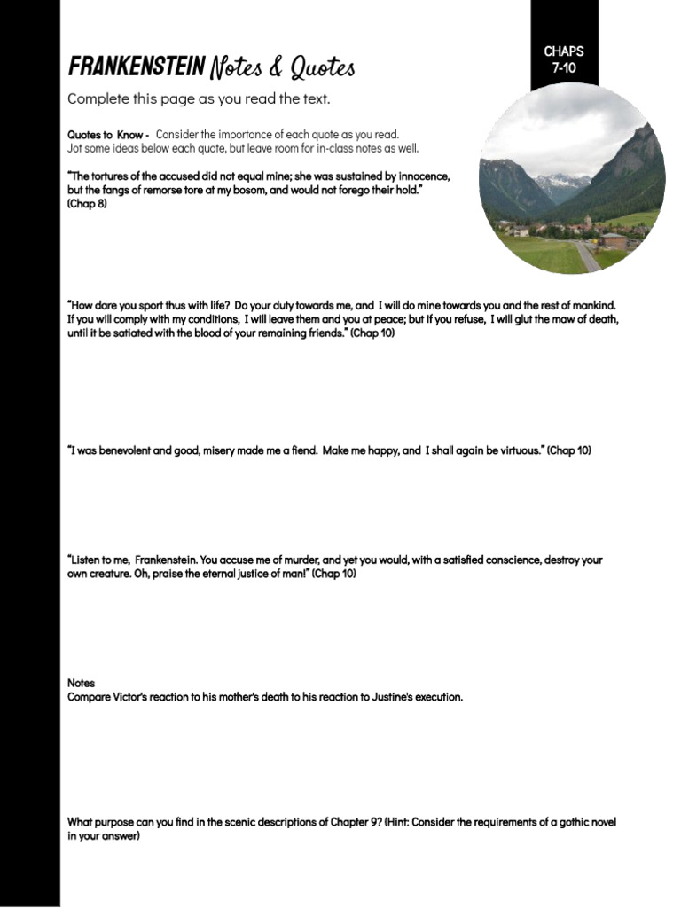 4b Chaps 7-10 Student Handout | PDF | Frankenstein | Paradise Lost