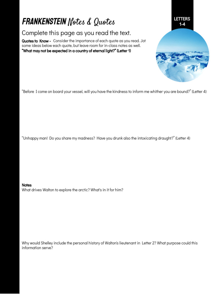 1b Letters 1-4 Student Notes | PDF | Frankenstein