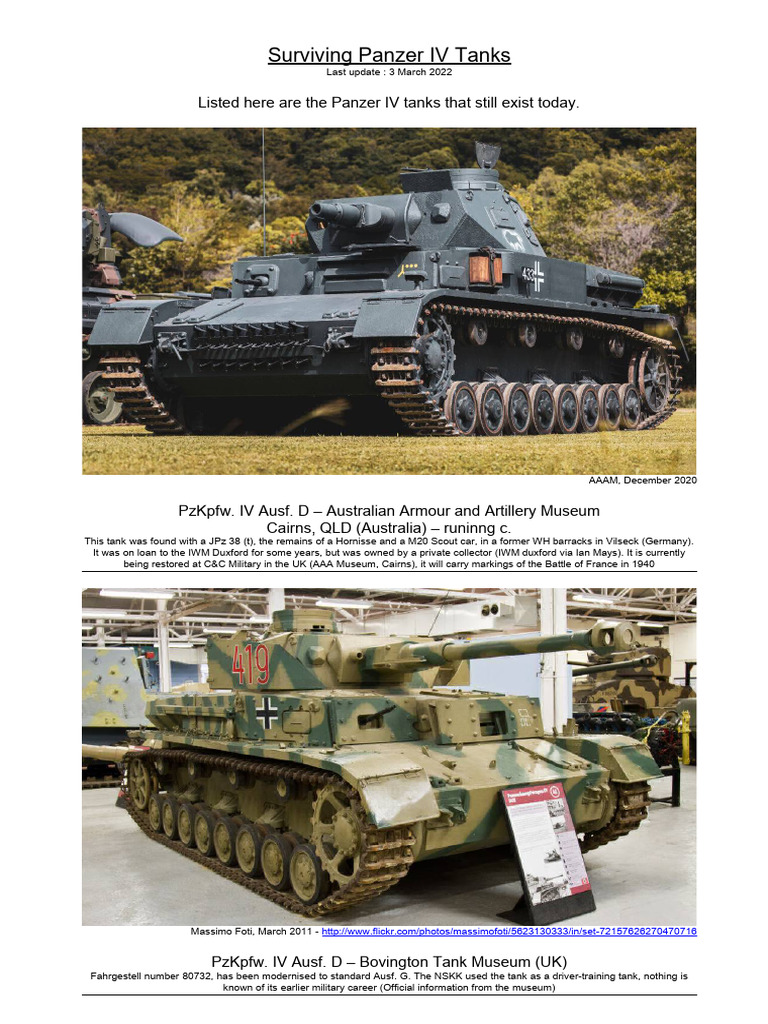 Existing Panzer IV Tanks Worldwide | PDF | Panzer Iv | Tanks