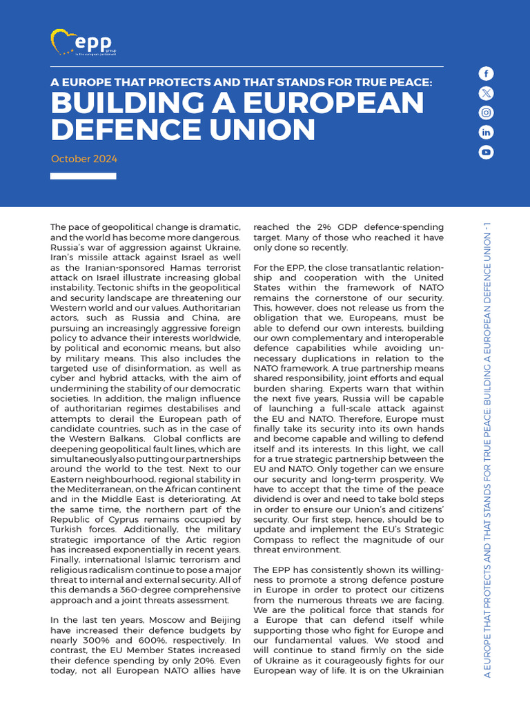 Building a Strong European Defence Union | PDF | European Union ...