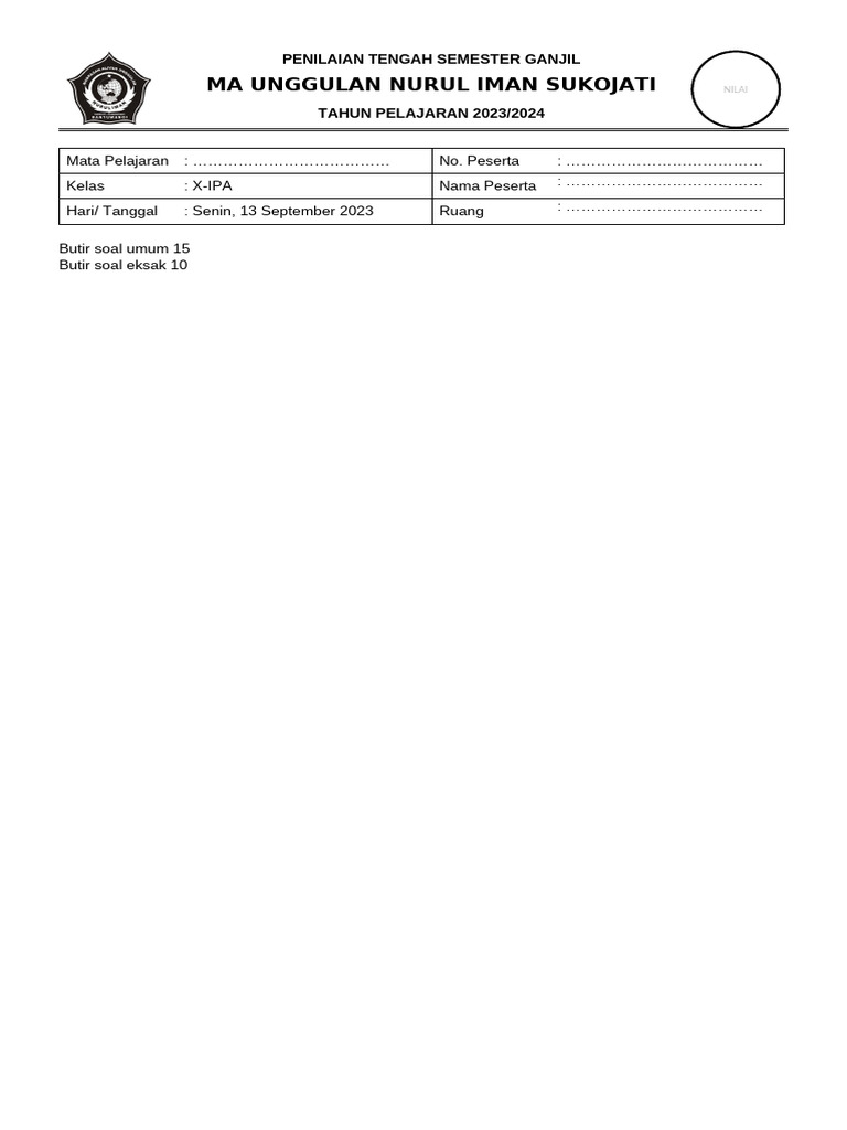 Kop Soal Pts | PDF