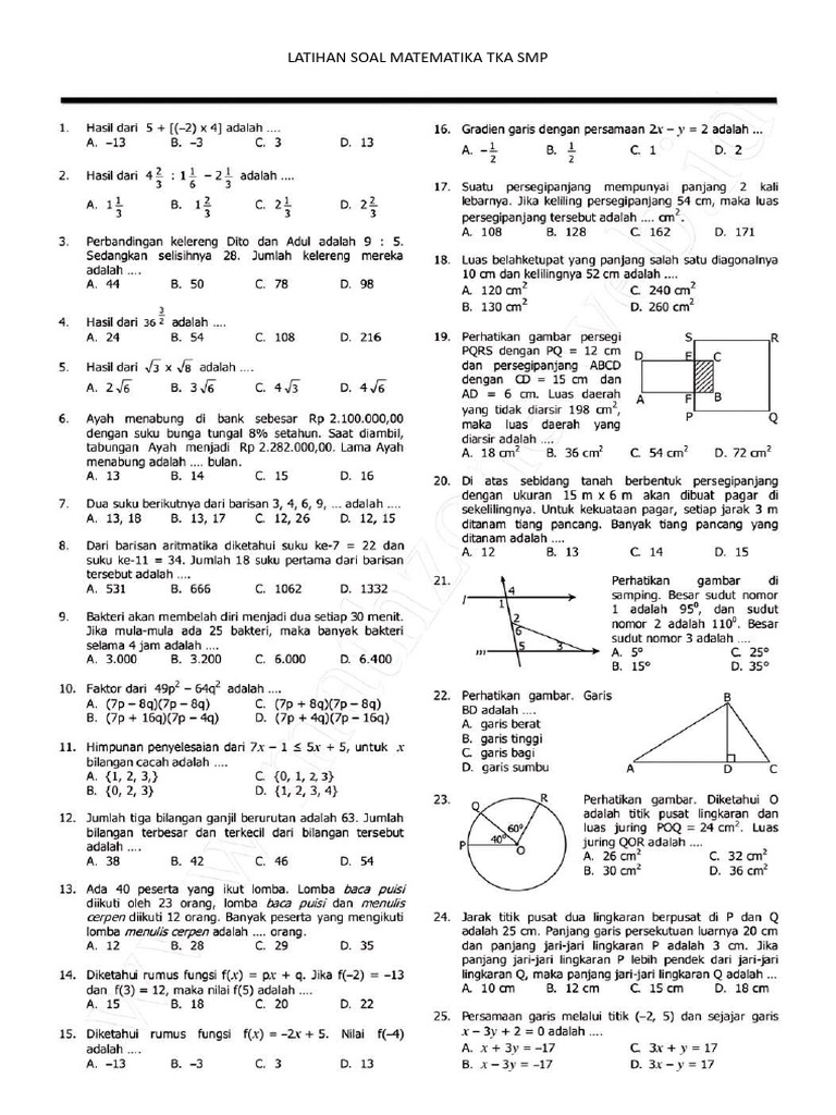 Latihan Tka MTK SMP | PDF