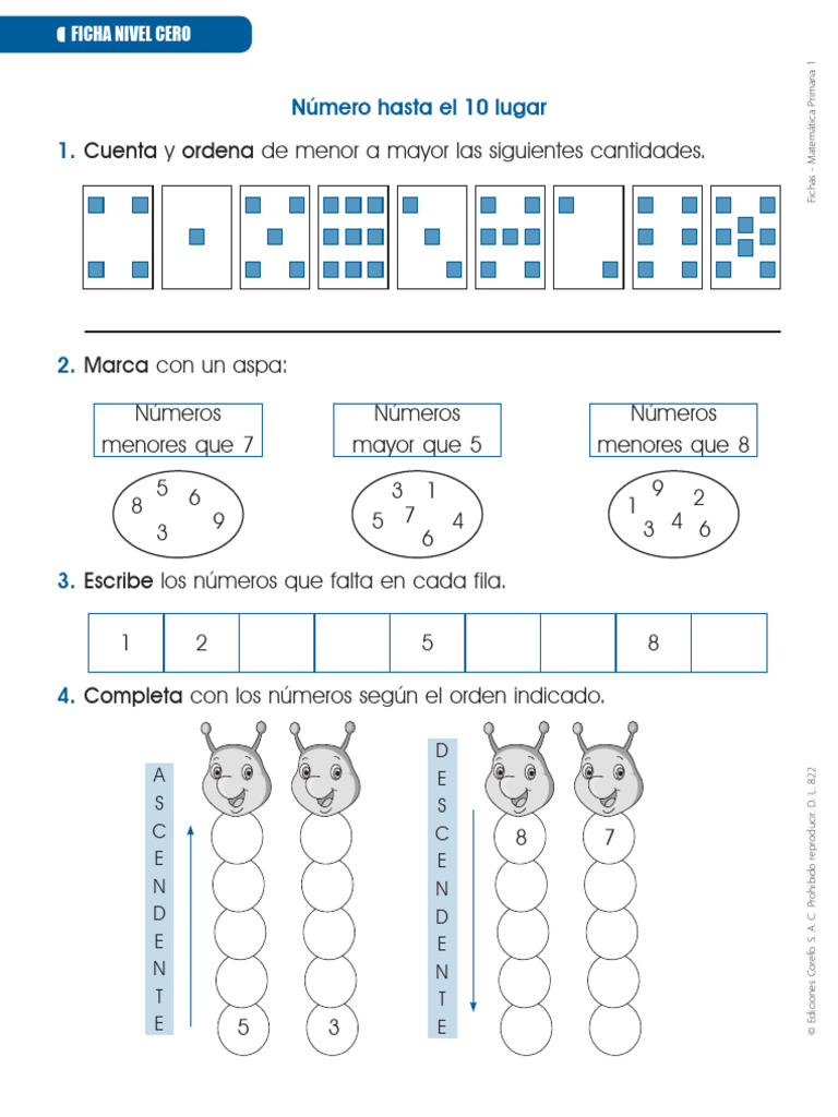 Ficha de Matemáticas: Números hasta 10 | PDF