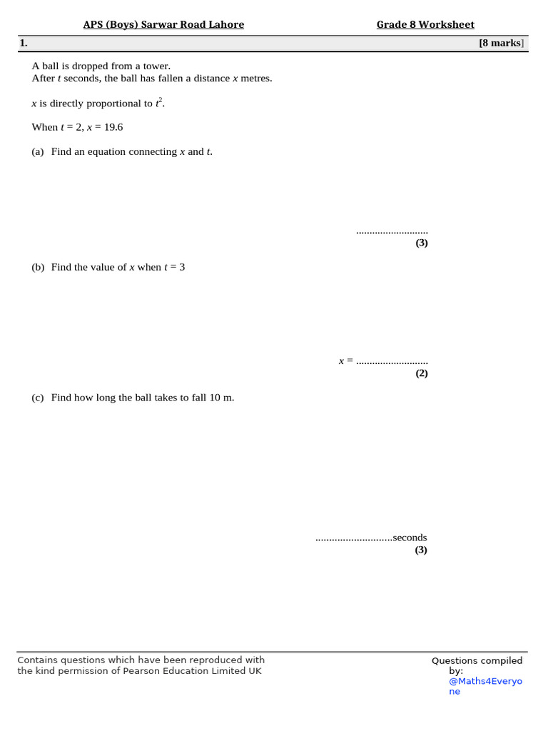 Direct and Inverse Proportion Gcse 9 1 Practice Questions 30251 | PDF ...