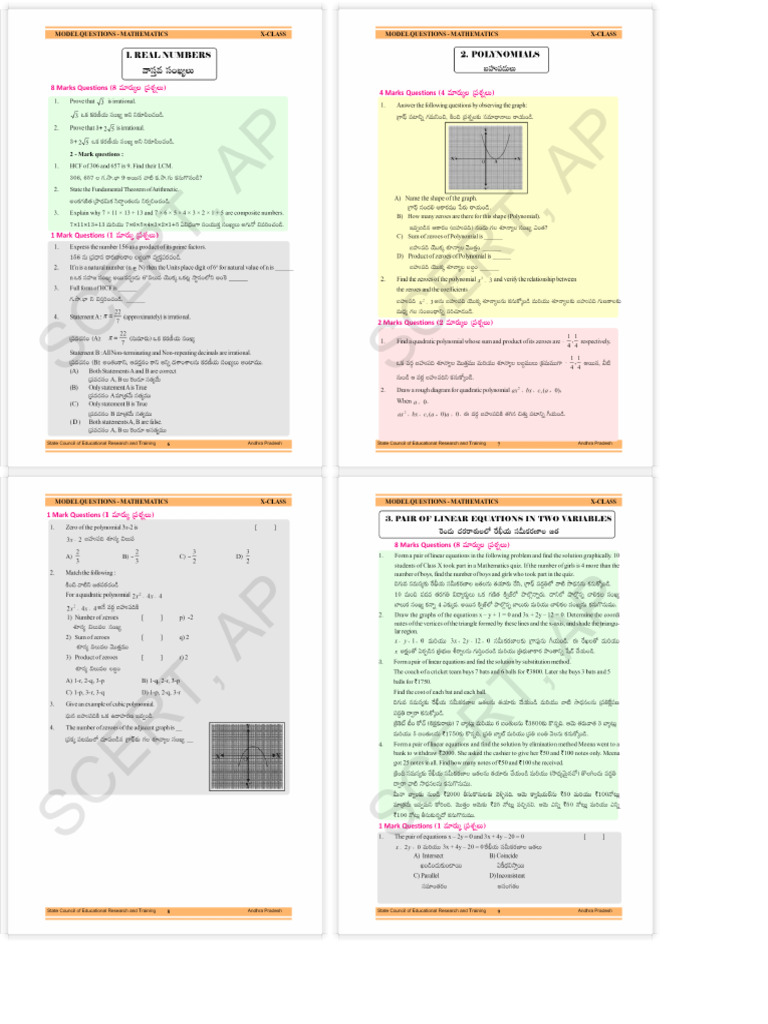 AP 10th Class 2025 Mathematics Chapter-Wise Important Questions ...