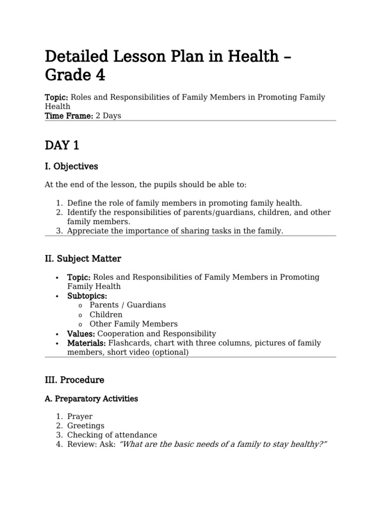 Family Roles in Health Promotion Lesson | PDF | Lesson Plan