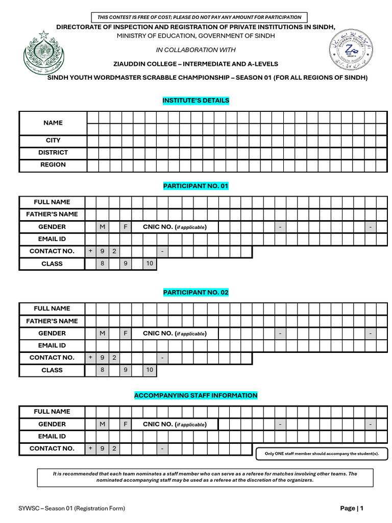 SYWSC - Registration Form | PDF | Justice | Crime & Violence