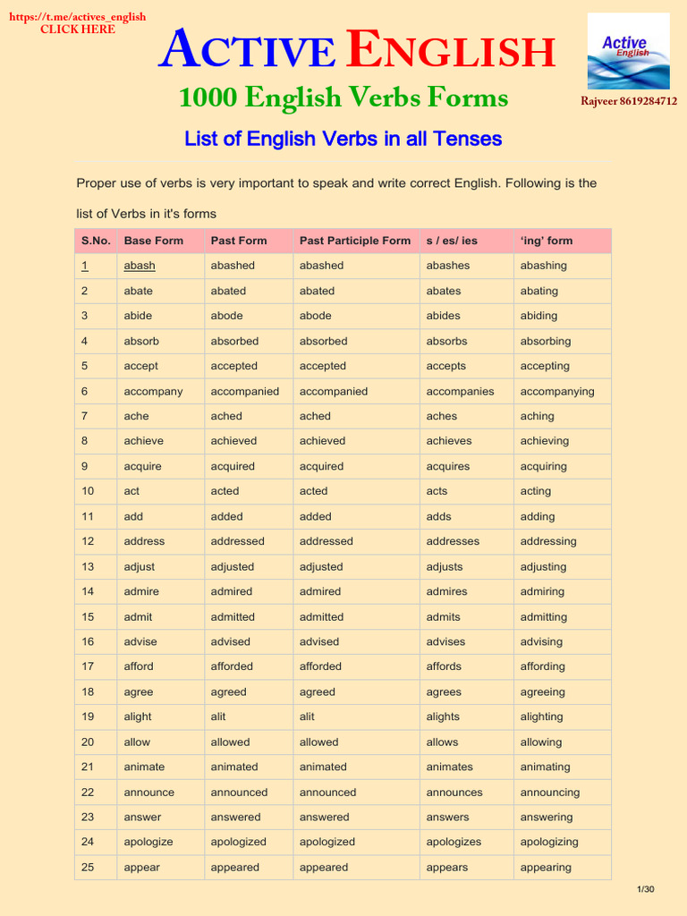 Verbs Forms Eng Removed | PDF | Verb | Languages Of The United Kingdom