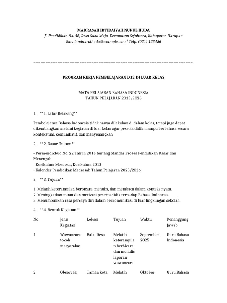 Program_Kerja_Pembelajaran_D12_Bahasa_Indonesia | PDF