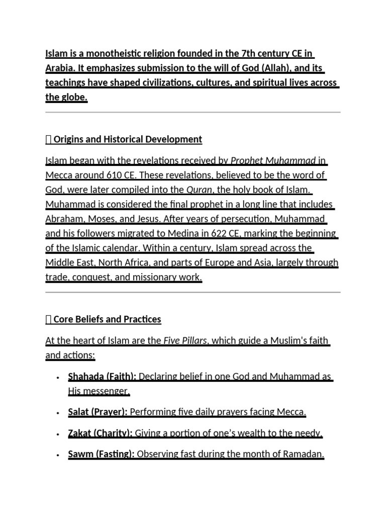Islam is a Monotheistic Religion Founded in the 7th Century CE in ...
